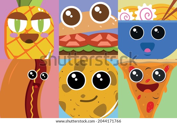 Set Cute Food Avatars Vector Illustration 库存矢量图（免版税）2044171766 ...