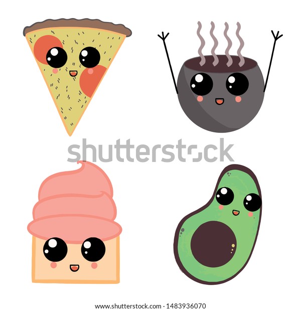 Set Cute Food Characters Adorable Slice Stock Vector (Royalty Free ...