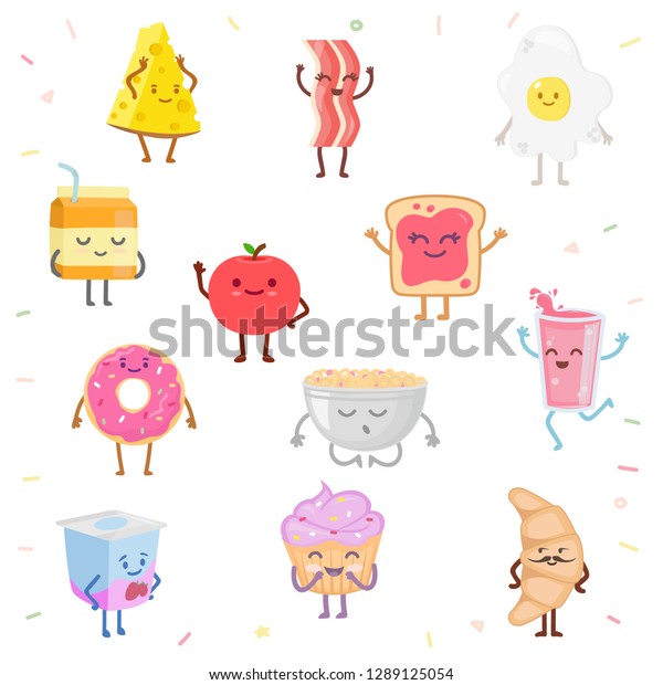 Set Cute Food Characters Breakfast Dessert Stock Vector (Royalty Free ...