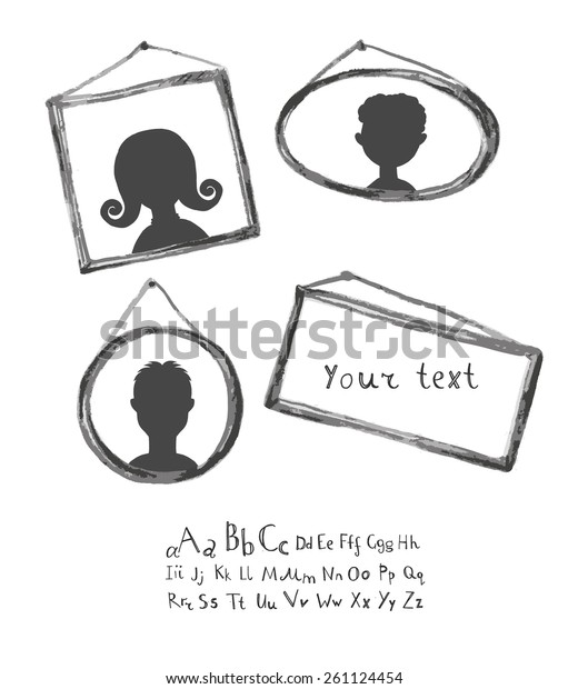 Set Cute Frames Head Silhouettes Doodle Stock Vector (Royalty Free ...