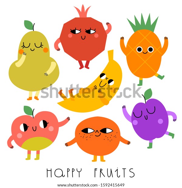 Set Cute Fruit Characters Fruits Kids Stock Vector (Royalty Free ...