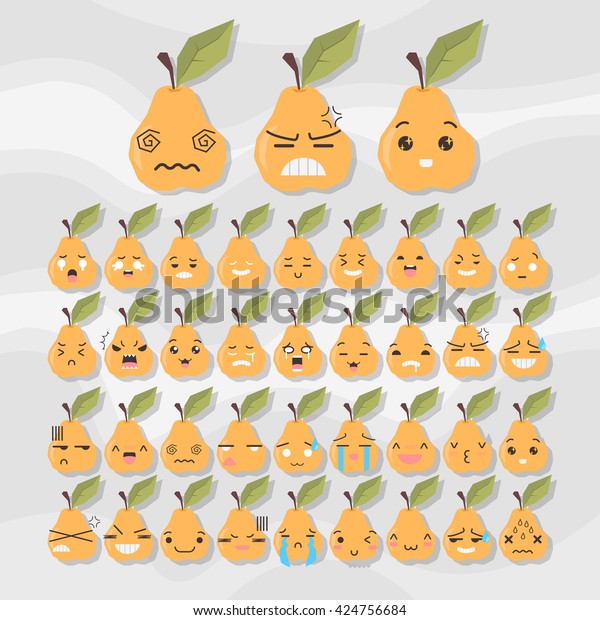 Set Cute Fruit Smiley Pear Emoticons Stock Vector (Royalty Free ...