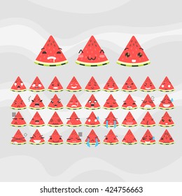 Set Cute Fruit Smiley Watermelon Emoticons Stock Vector (Royalty Free ...