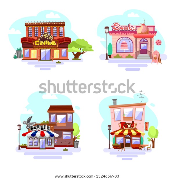 Set Cute Fun Store Buildings Bakery Stock Vector (Royalty Free ...