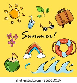 Set Cute Fun Summer Themed Illustrations Stock Vector (Royalty Free ...