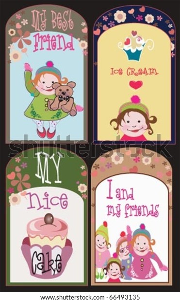 Set Cute Funny Cards Stock Vector (Royalty Free) 66493135 | Shutterstock