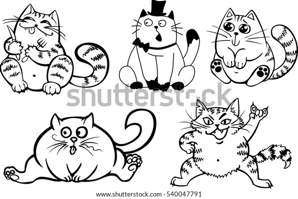 Set Cute Funny Cats Lines On Stock Vector (Royalty Free) 540047791