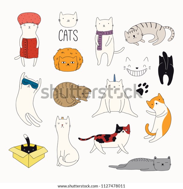 Set Cute Funny Color Doodles Different Stock Vector (Royalty Free ...