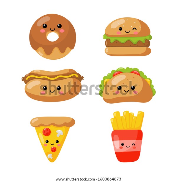 Set Cute Funny Fast Food Kawaii Stock Vector (Royalty Free) 1600864873 ...