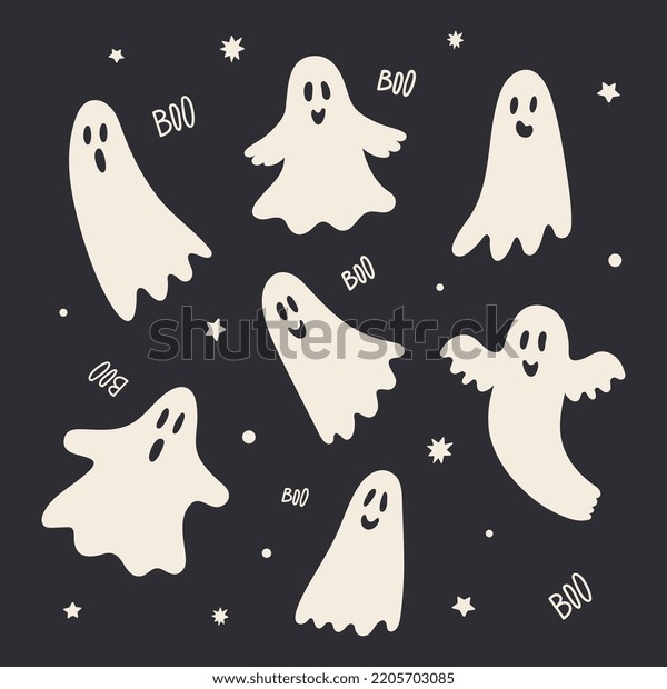 Set Cute Funny Happy Ghosts Childish Stock Vector (Royalty Free ...