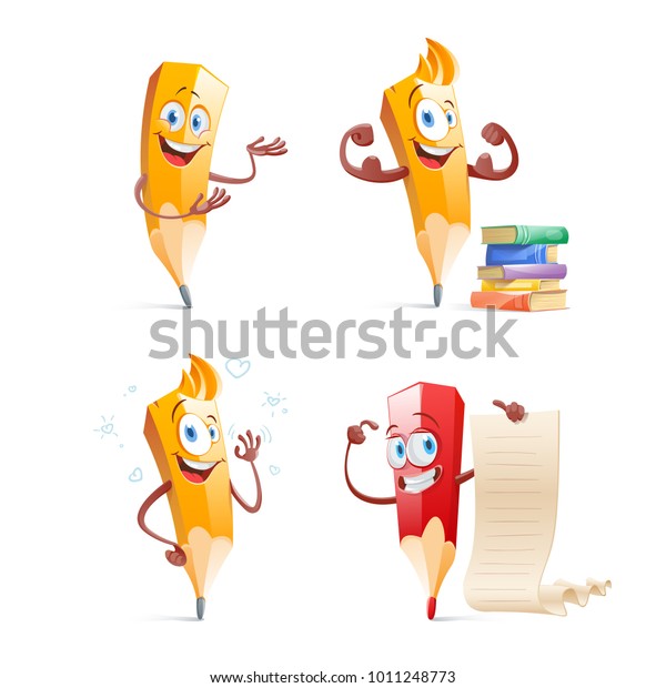 Set Cute Funny Pencil Cartoon Stock Vector (Royalty Free) 1011248773