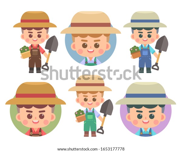 Set Cute Gardener Character Design Avatar Stock Vector (Royalty Free ...