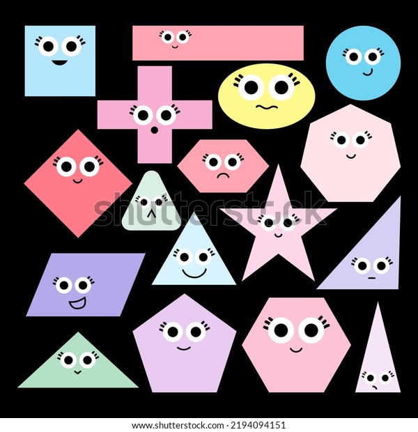Set Cute Geometric Shapes Eyes Stock Vector (Royalty Free) 2194094151 ...