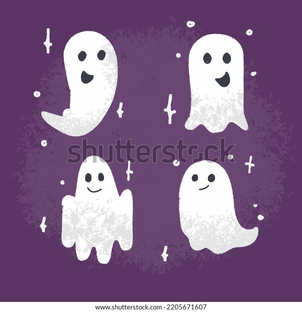 Set Cute Ghosts Halloween Freehand Graphic Stock Vector (Royalty Free ...
