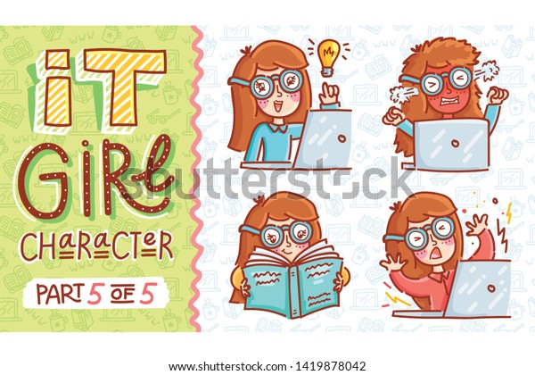 Set Cute Girl Characters Working On Stock Vector (Royalty Free ...