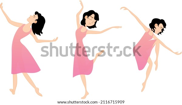 Set Cute Girl Dancing Poses Stock Vector (Royalty Free) 2116715909 ...