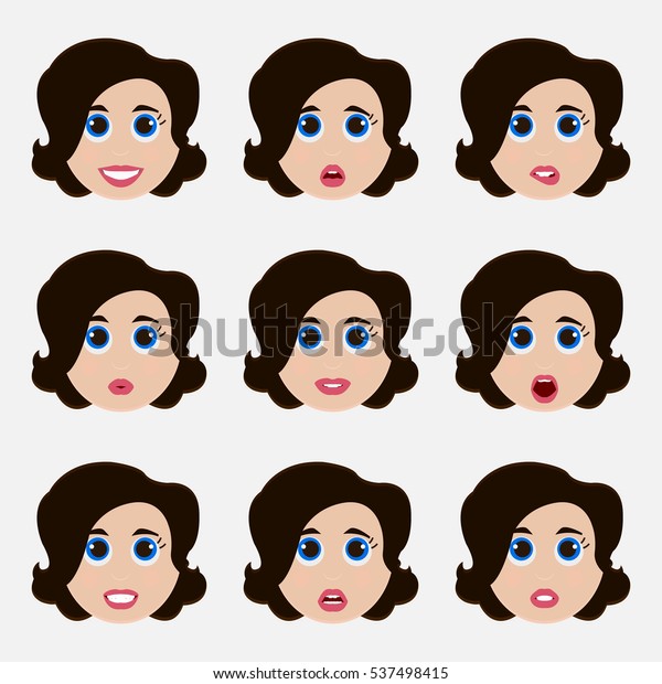 Set Cute Girl Emoticons Vector Illustration 스톡 벡터(로열티 프리) 537498415 ...