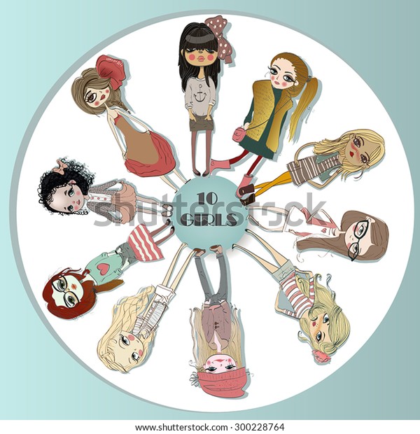 Set Cute Girls Stock Vector (Royalty Free) 300228764 | Shutterstock
