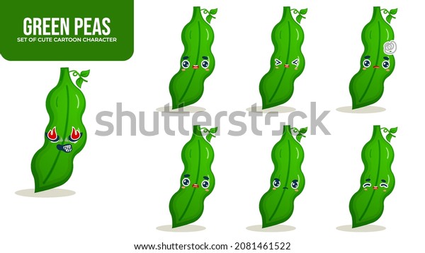 Set Cute Green Peas Cartoon Character Stock Vector (Royalty Free ...