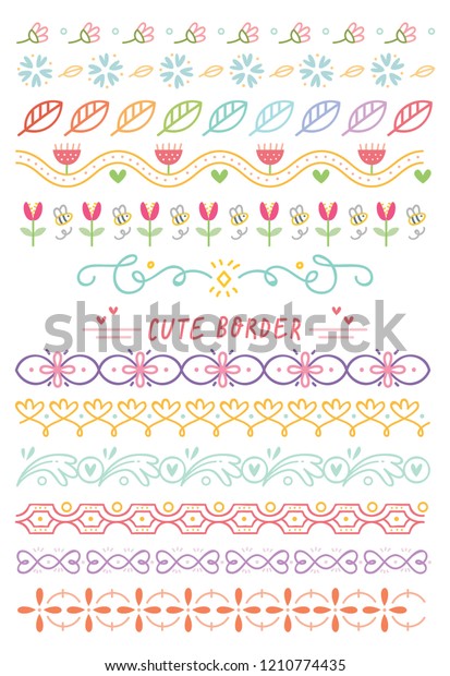 Set Cute Hand Drawn Border Stock Vector (Royalty Free) 1210774435