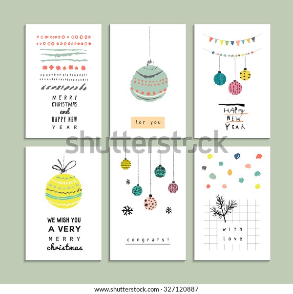 Set Cute Hand Drawn Cards Merry Stock Vector (Royalty Free) 327120887 ...