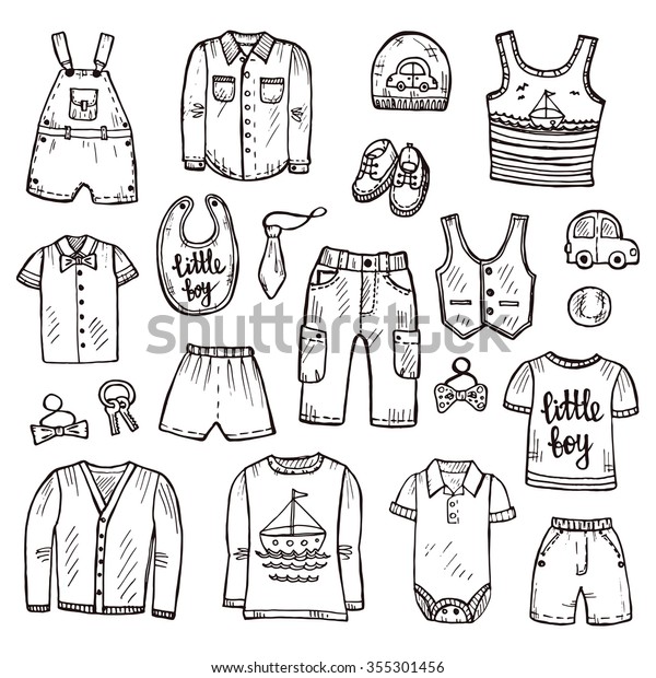 Set Cute Hand Drawn Clothes Baby Stock Vector (Royalty Free) 355301456 ...