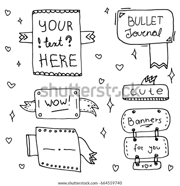 Set Cute Hand Drawn Doodle Banners 库存矢量图（免版税）664559740