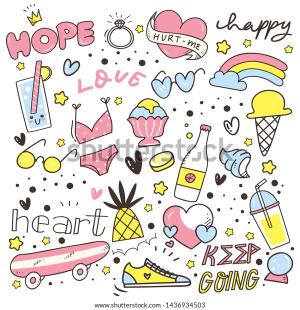 Set Cute Hand Drawn Doodles Stock Vector (Royalty Free) 1436934503