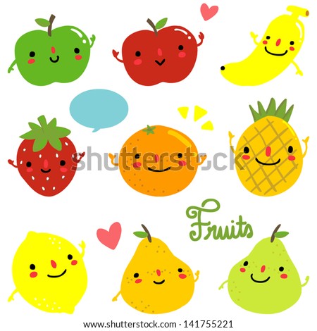 Set Cute Happy Fruits Vector Illustration Stock Vector (Royalty Free ...