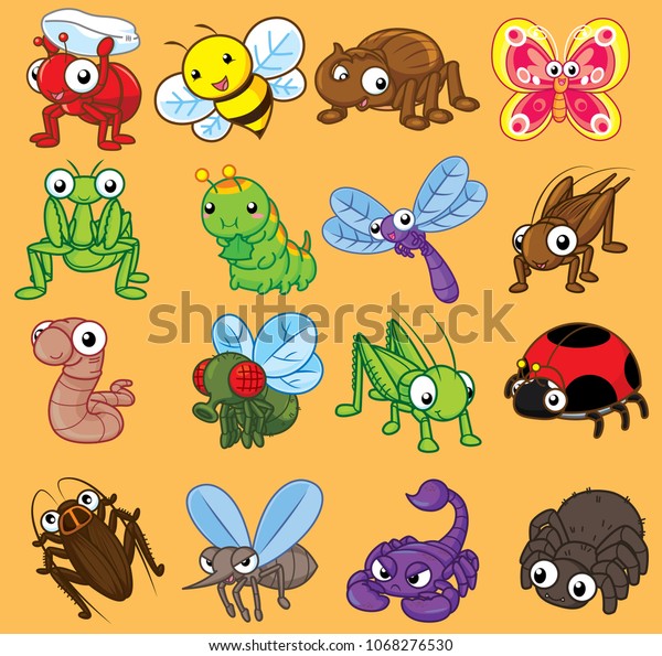 Set Cute Insects Cartoon Character Cute: เวกเตอร์สต็อก (ปลอดค่า ...