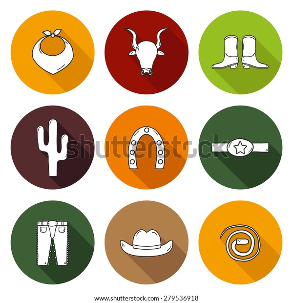 Set Cute Isolated Rodeo Icons Made Stock Vector (Royalty Free ...