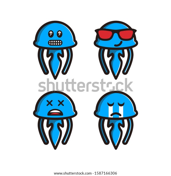 Set Cute Jellyfish Emoticons Different Expressions Stock Vector ...