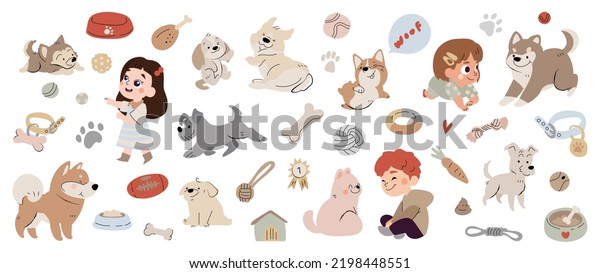 Set Cute Kids Dog Vector Lovely Stock Vector (Royalty Free) 2198448551 ...