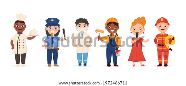 Set Cute Kids Various Professions Smiling Stock Vector (Royalty Free ...