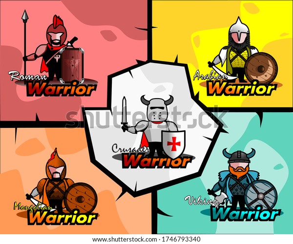 Set Cute Legendary Warriors Stock Vector (Royalty Free) 1746793340 ...