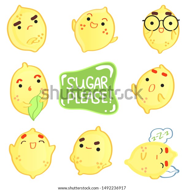 Set Cute Lemons On White Background Stock Vector (Royalty Free ...