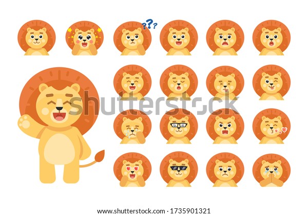 Set Cute Lion Character Avatars Emoticons Stock-vektor (royaltyfri ...