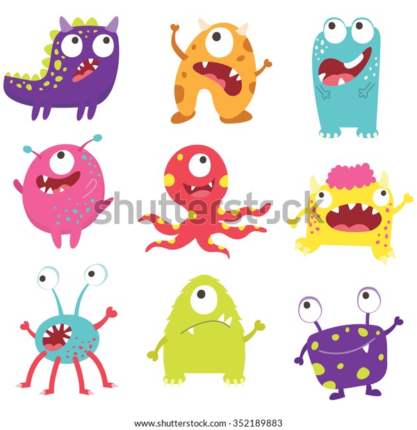 Set Cute Litter Monsters Different Emotions Stock Vector (Royalty Free ...