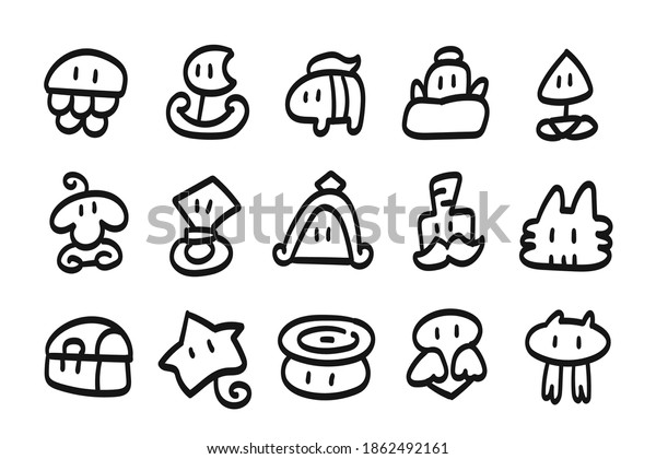 Set Cute Little Character Icon Lineart Stock Vector (Royalty Free ...