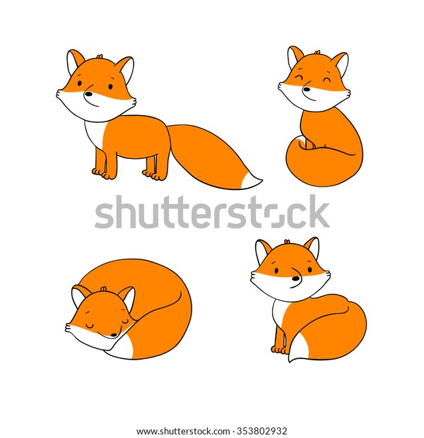 Set Cute Little Fox Hand Drawing: เวกเตอร์สต็อก (ปลอดค่าลิขสิทธิ์ ...