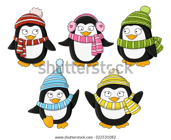 Set Cute Little Penguins Stock Vector (Royalty Free) 322531082 ...
