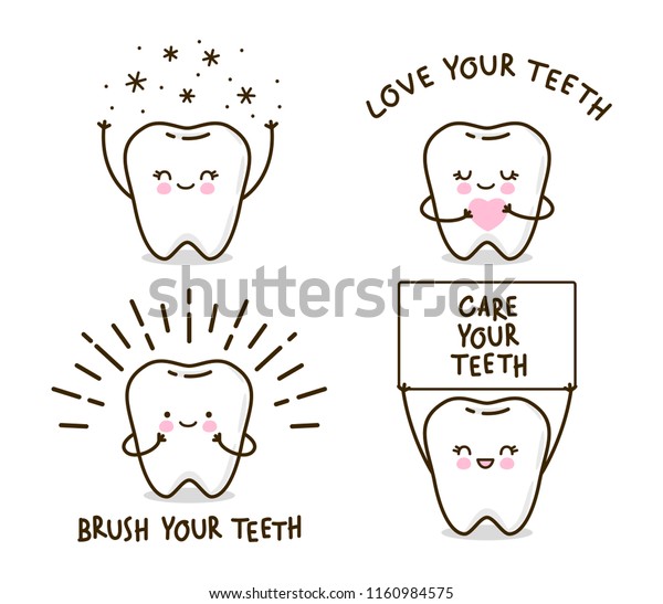 Set Cute Little Teeth Isolated On 스톡 벡터(로열티 프리) 1160984575 | Shutterstock