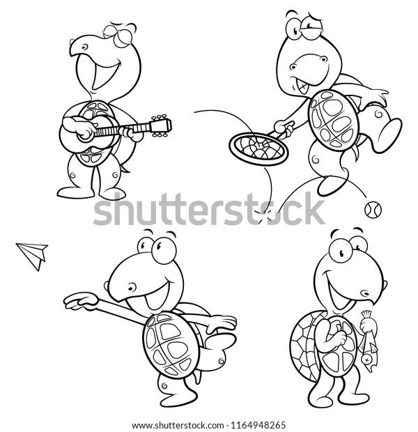 Set Cute Little Turtle Characters Activities Stock Vector (Royalty Free ...