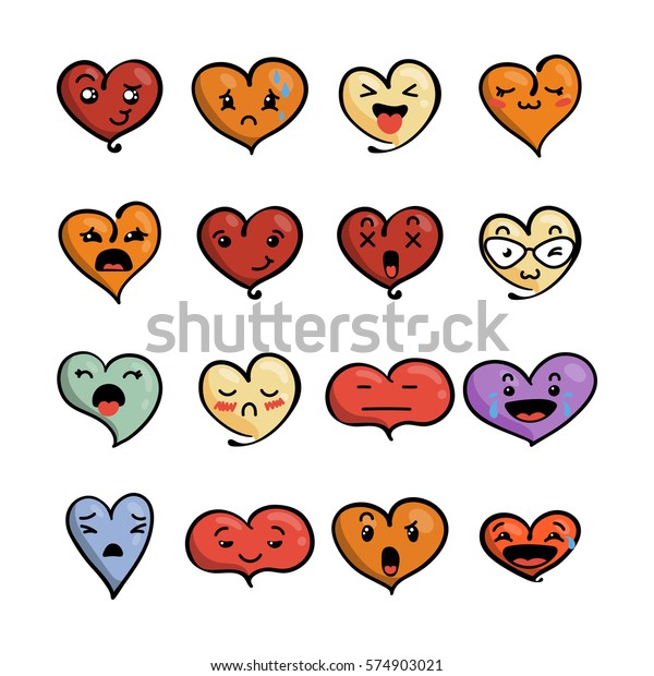 Set Cute Lovely Emoticons Doodle Kawaii Stock Vector (Royalty Free ...