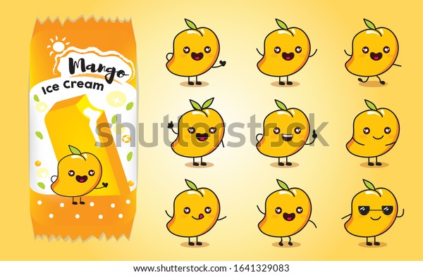 Set Cute Mango Designs Ice Cream Stock Vector (Royalty Free) 1641329083 ...