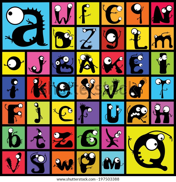 Set Cute Monster Alphabet Vector Stock Vector (Royalty Free) 197503388