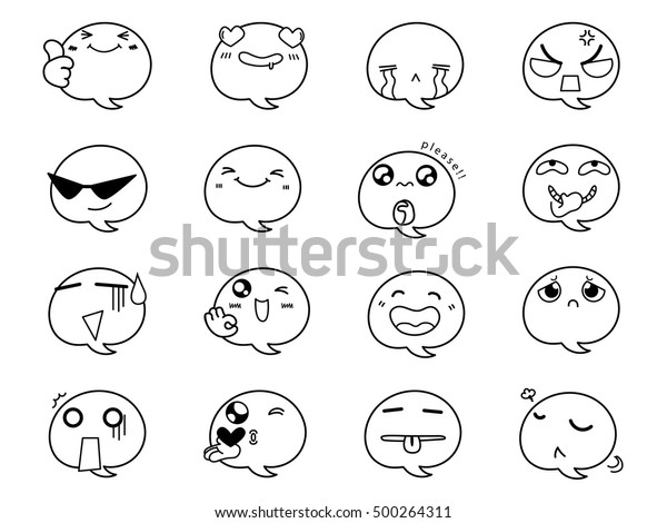 Set Cute Outline Emoticons Stock Vector (Royalty Free) 500264311 ...