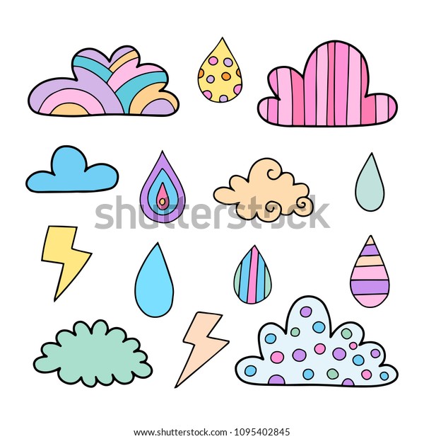 Set Cute Outline Vector Weather Icons Stock Vector (Royalty Free ...