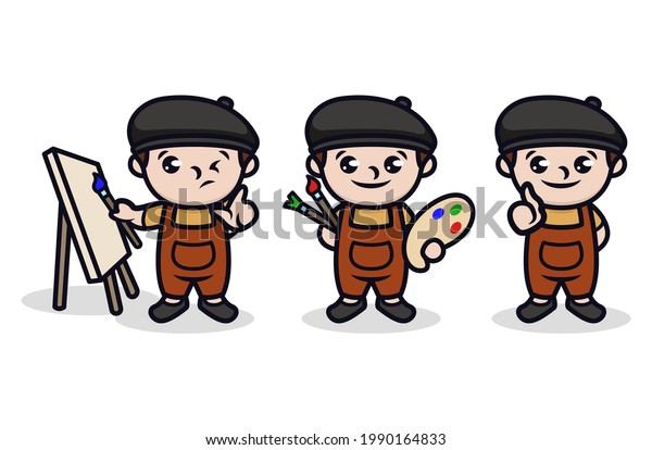 Set Cute Painter Kids Design Stock Vector (Royalty Free) 1990164833 ...