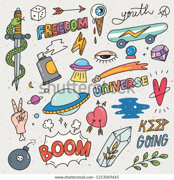 Set Cute Patches Design Stock Vector (Royalty Free) 1253069665 ...
